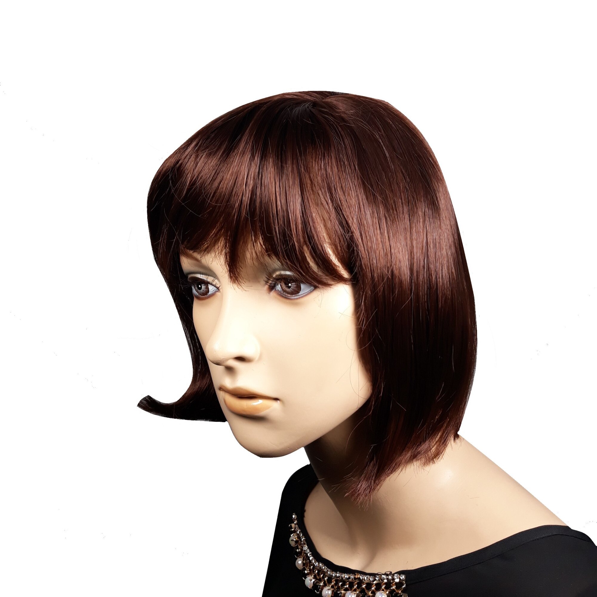 Peruca dama, fibra sintetica, cu aspect natural, roscat inchis, bob ...