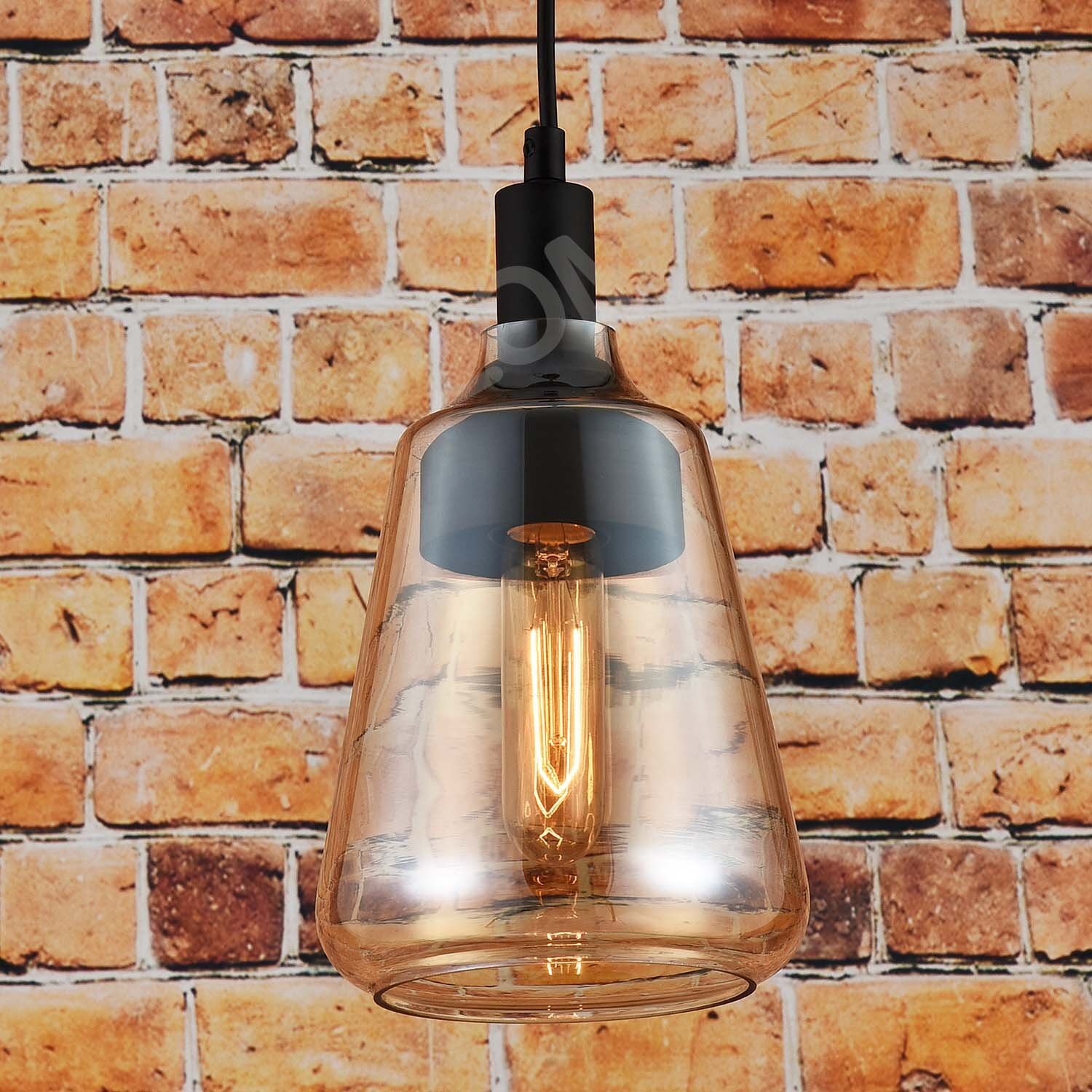 Lustra Pendul cu Abajur de Sticla Cristalina si Baza Metalica, E27, 60W ...