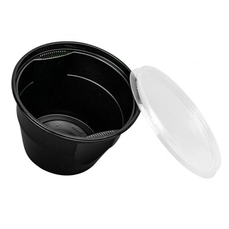 Set boluri PP negre cu capac transparent, pentru supe/creme/ciorbe ...