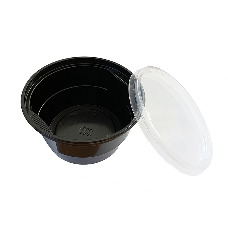 Bol supa PP, negru cu capac transparent, 360ml 50buc, Practic Online ...