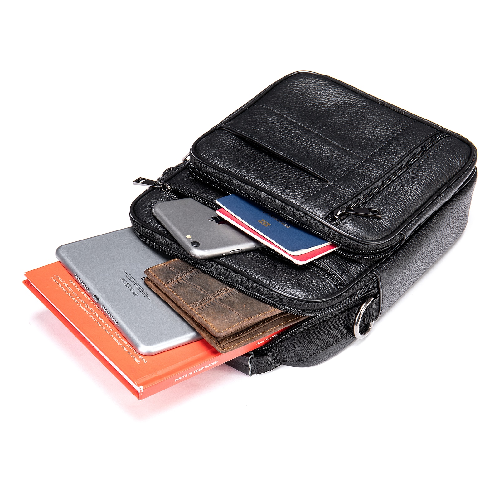 Geanta barbati, PFY Leon GT952, piele naturala, model negru - eMAG.ro