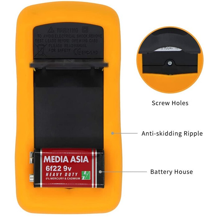 Multimetru digital electric cu 2 cabluri, 3,4x7x14 cm, Galben/Negru ...