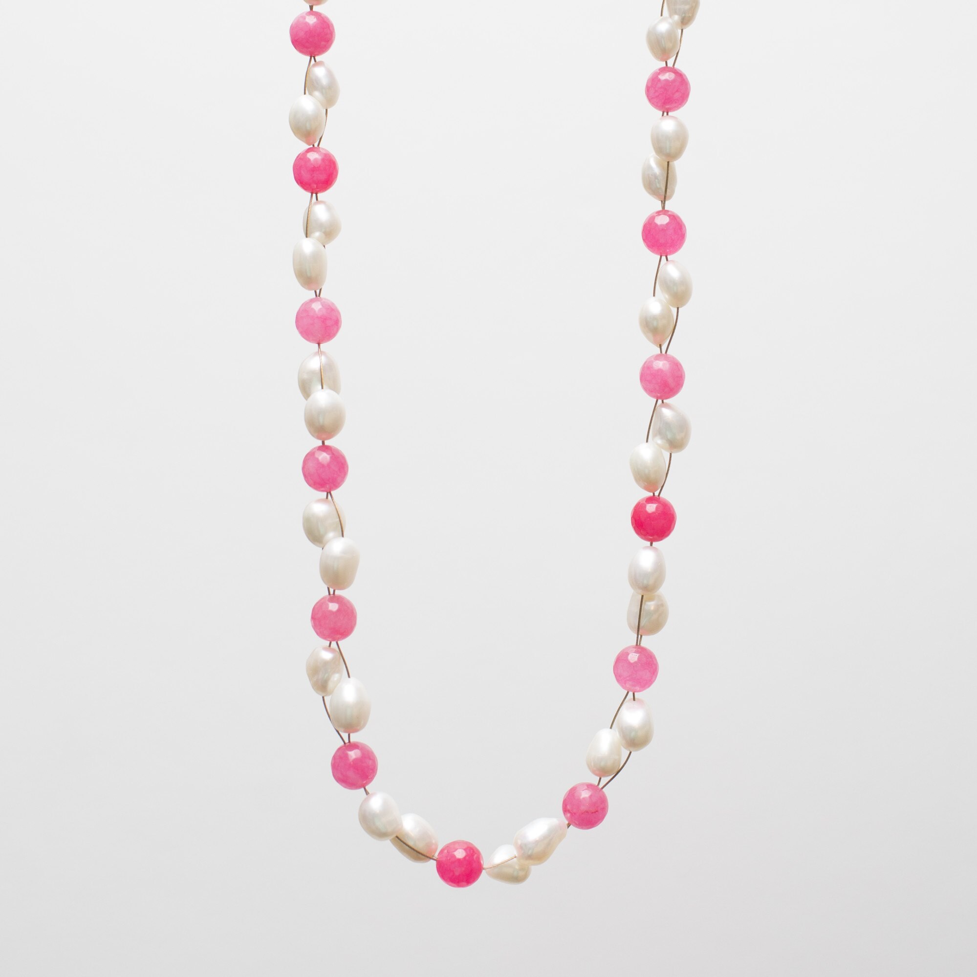 Colier agat roz colorat, perle albe - eMAG.ro
