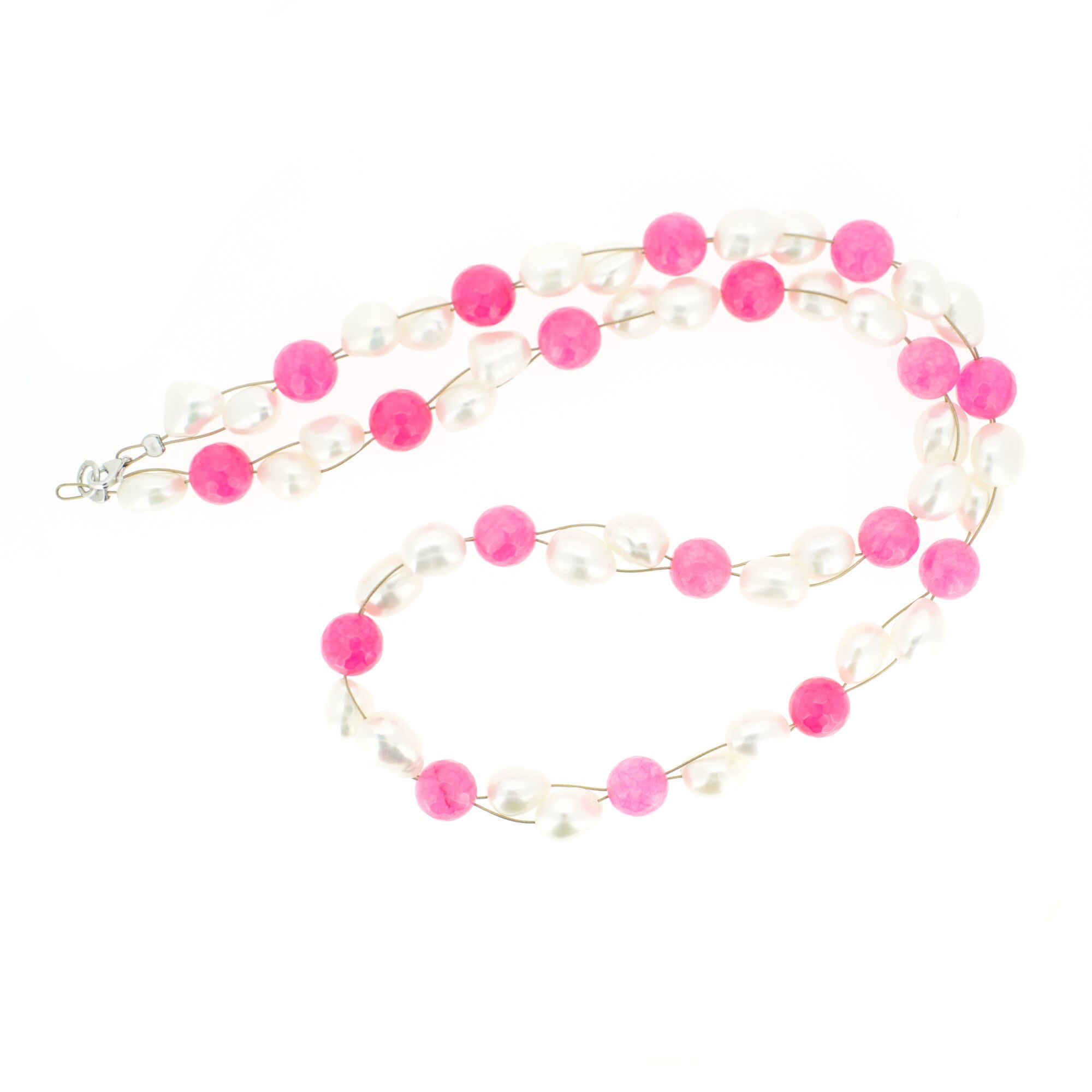 Colier agat roz colorat, perle albe - eMAG.ro