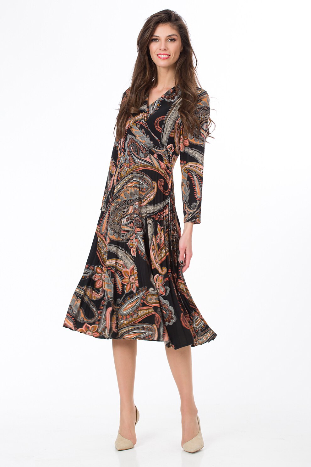 Sense, Rochie midi cu model paisley, Multicolora, 36 - eMAG.ro