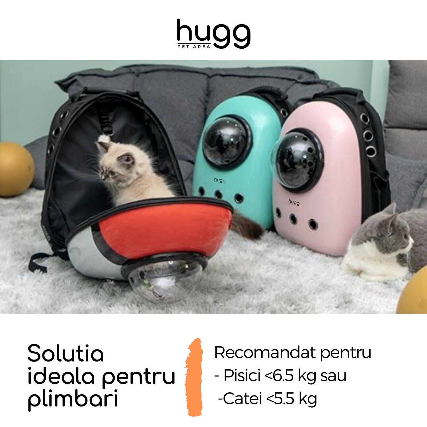 Geanta cu Hublou pentru Transport Pisica sau Catel, HUGG, Tip Capsula ...