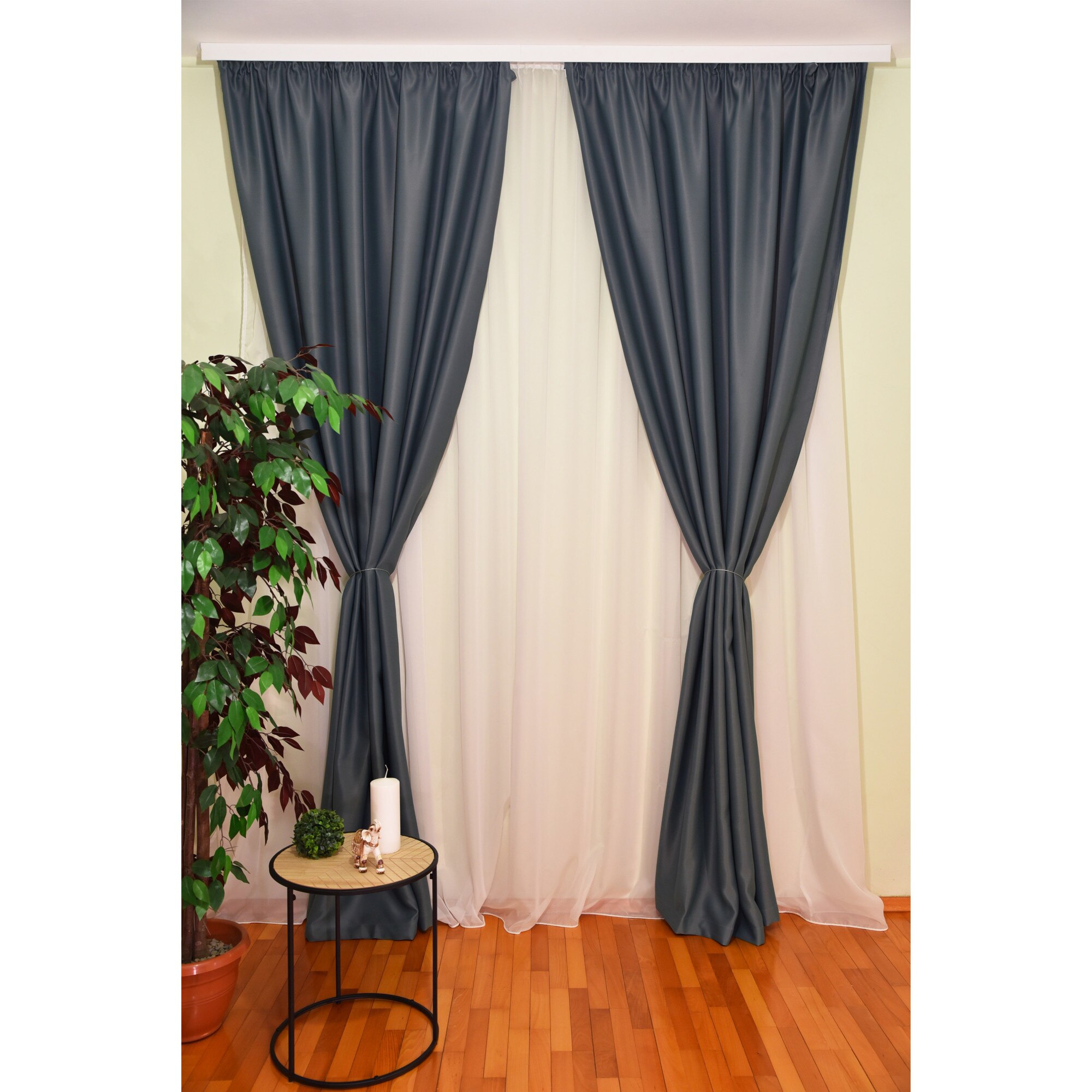 Set doua draperii Black-out Gri 2x125x225 cm, cu rejansa - eMAG.ro