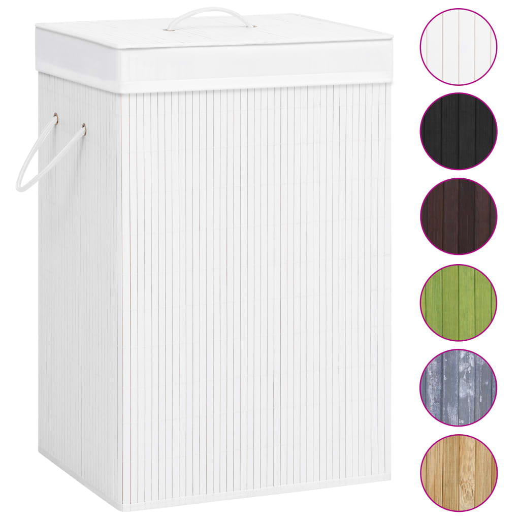 Cos de rufe din bambus cu 2 sectiuni vidaXL, alb, 72 L, 40 x 30 x 60 cm ...