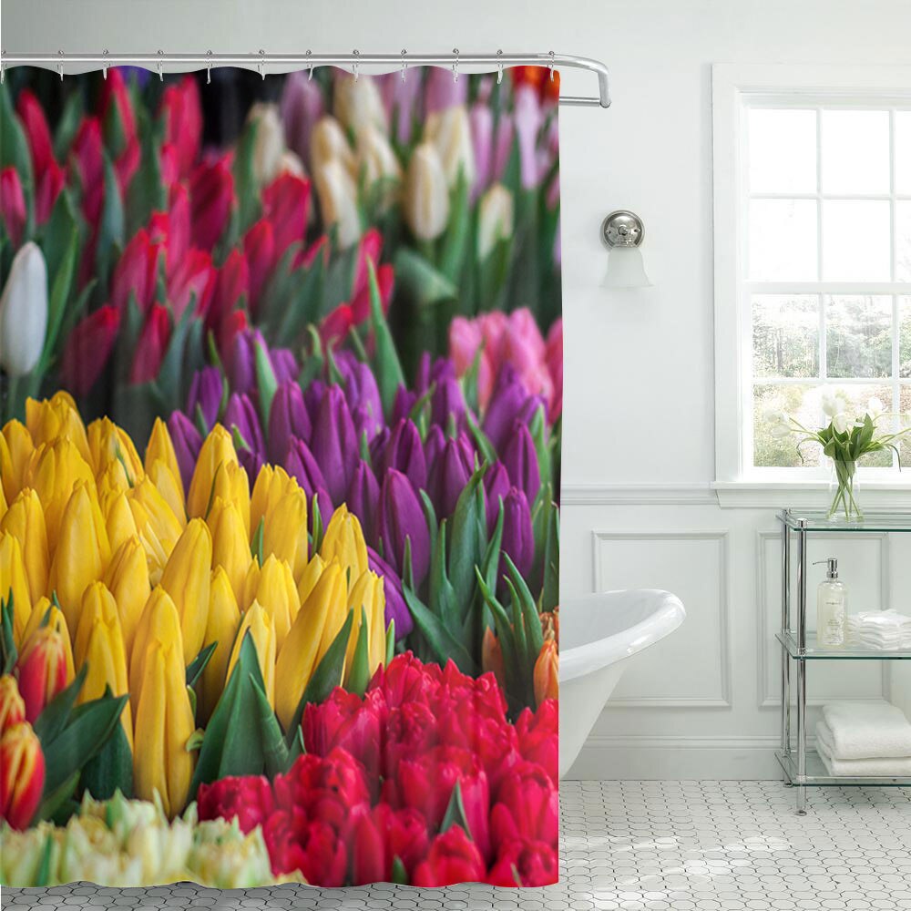 Perdea Dus Cada pentru Baie Art Factory, Buchete cu lalele multicolore ...