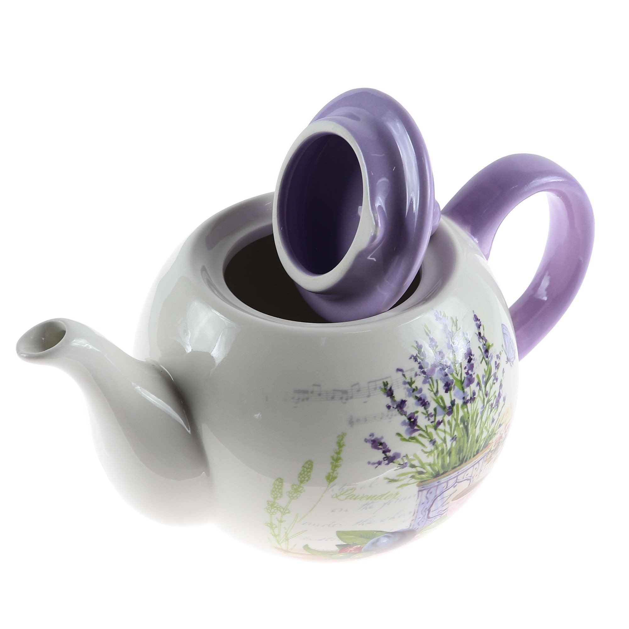 Ceainic din ceramica prevazut cu capac, model Lavender, alb/mov, 940 ml ...