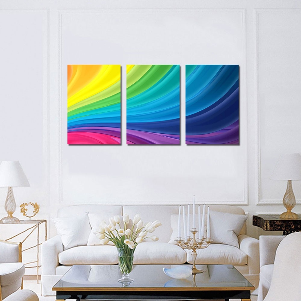 Set Tablouri Multicanvas 3 Piese Abstract Decorativ Spectru luminos ...