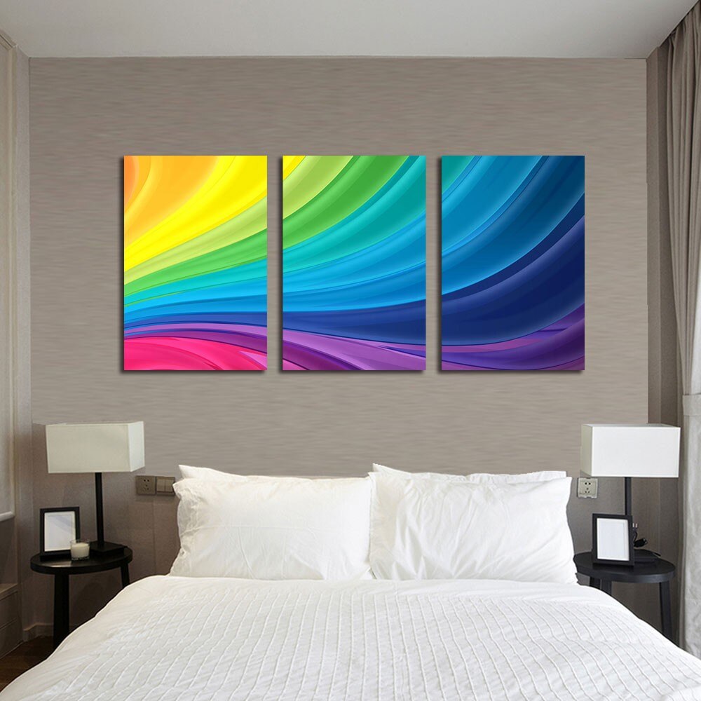 Set Tablouri Multicanvas 3 Piese Abstract Decorativ Spectru luminos ...