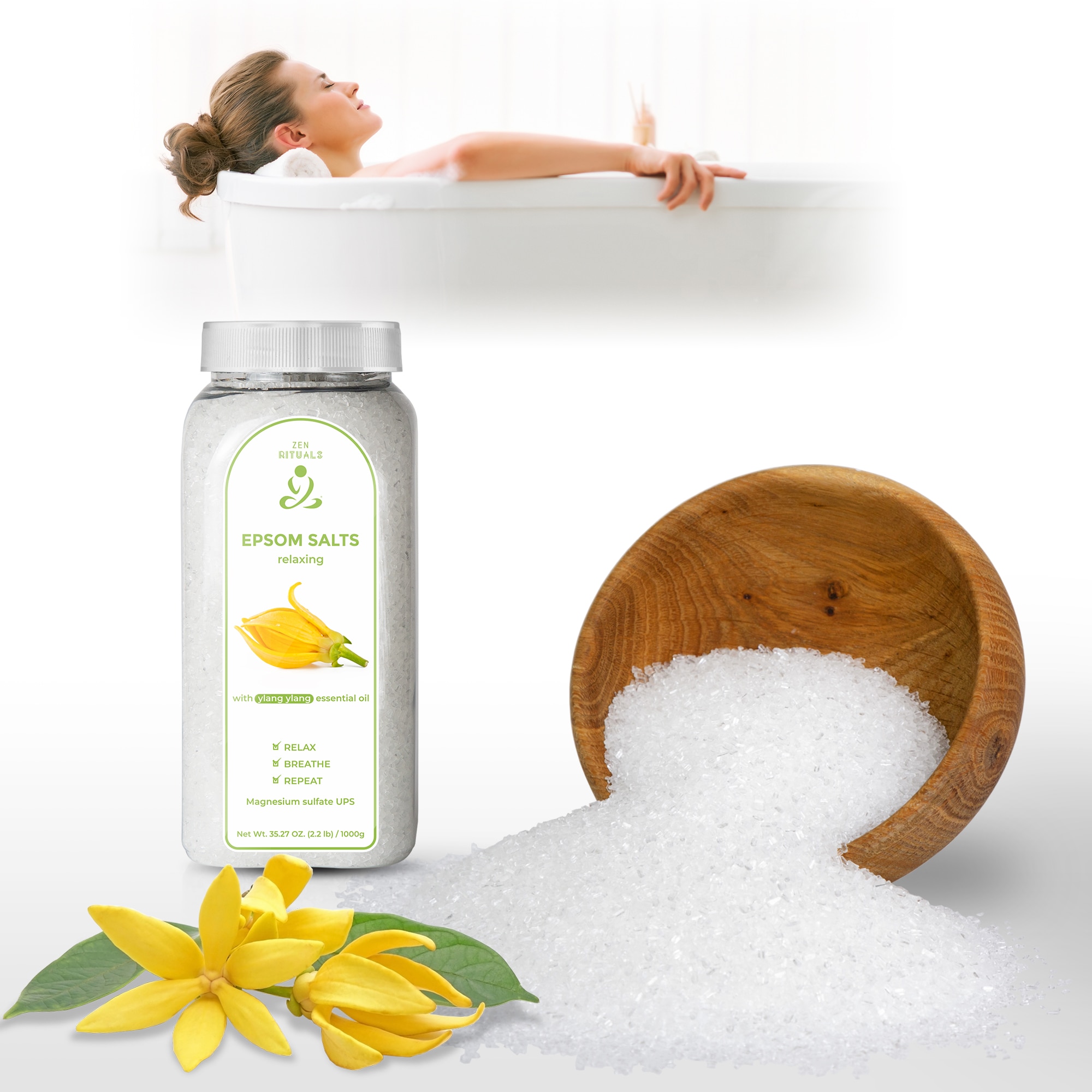 OEM Zen Rituals Epsom fürdősó Ylang Ylang illóolajjal, 1 kg - eMAG.hu