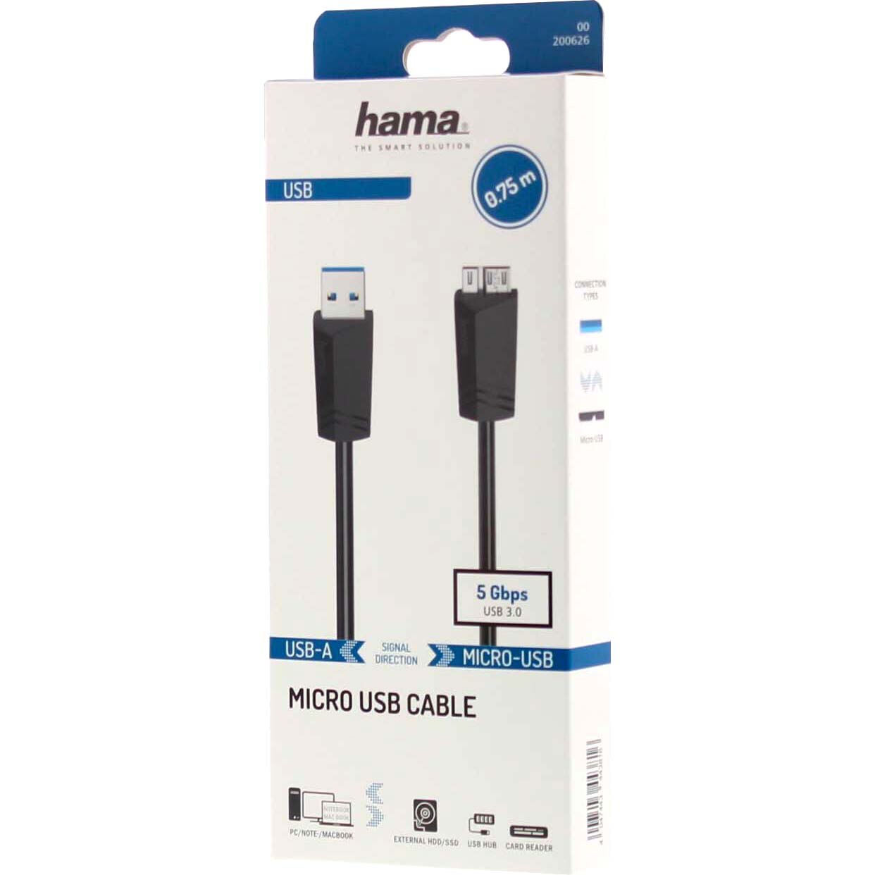 Cablu micro-USB Hama USB 3.0, 5 Gbit / s, 0,75 m - eMAG.ro