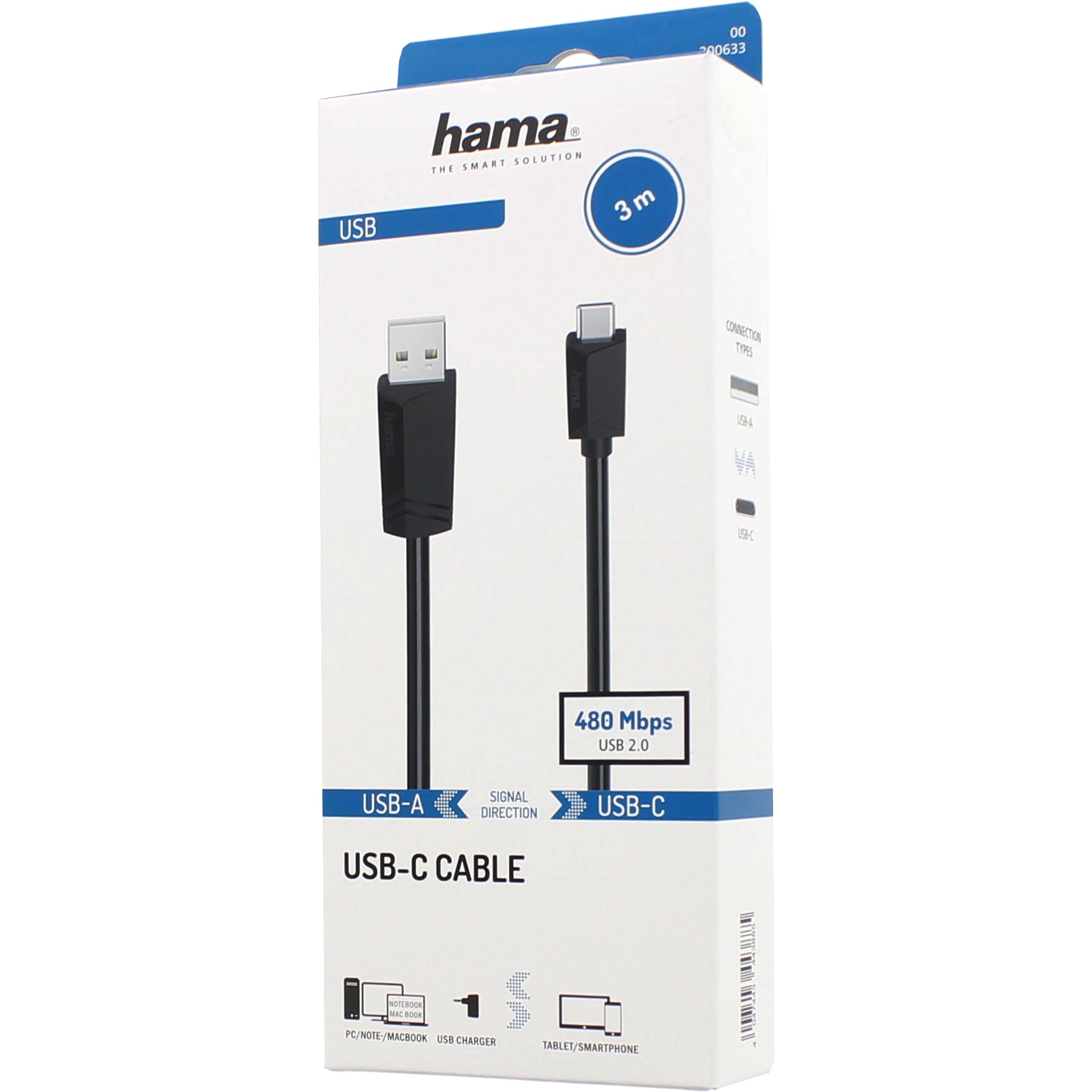 Cablu USB-C Hama USB-A - USB-C, USB 2.0, 480 Mbit / s, 3,00 m - eMAG.ro