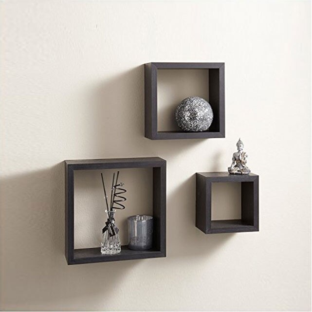 Set 3 cuburi de perete 27/24/21x10 cm, Arly, MDF Wenge - eMAG.ro