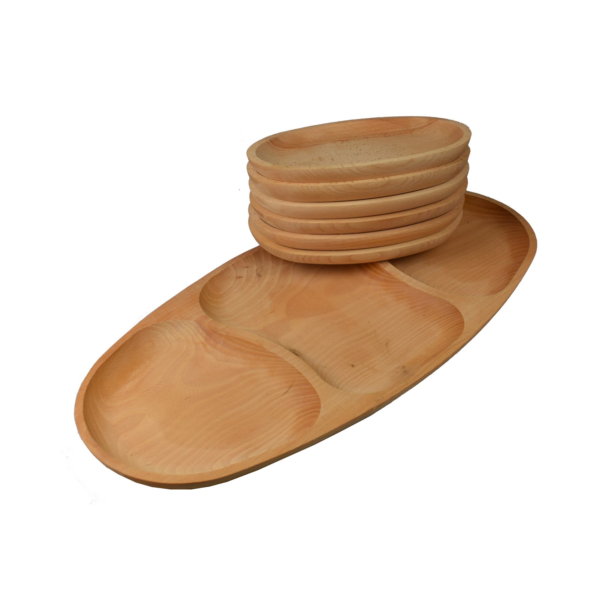 Set Platou lemn, fag,oval, 6+1, Woodpro 59x28x2.5 - eMAG.ro