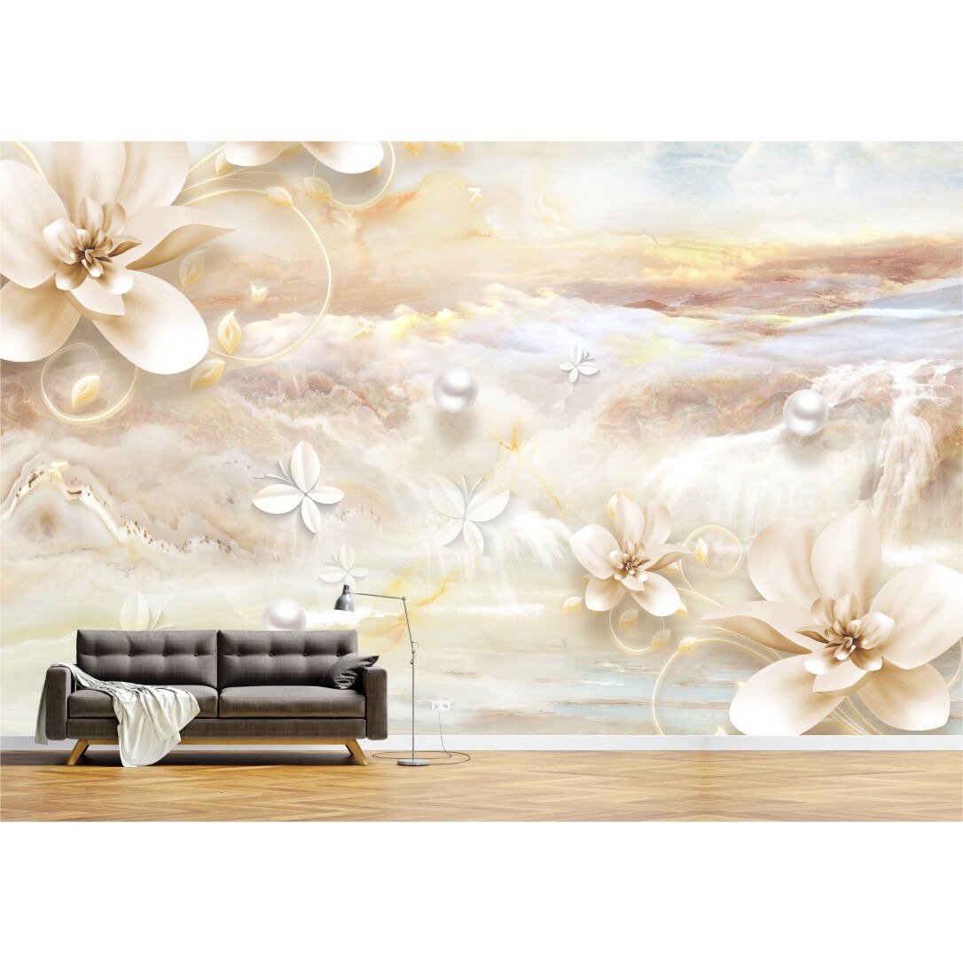 Fototapet autocolant PVC, Abstract flori crem, 120x180 cm - eMAG.ro