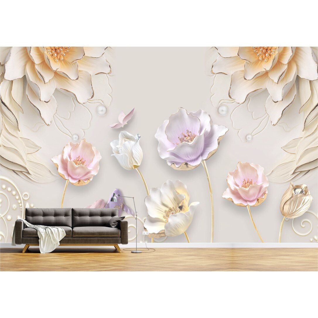 Fototapet autocolant PVC, Flori colorate si perle, 250x360 cm - eMAG.ro