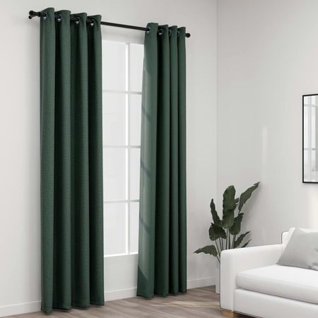 Set Perdele opace aspect panza cu ocheti 2 buc verde 140x225 cm, Modern ...