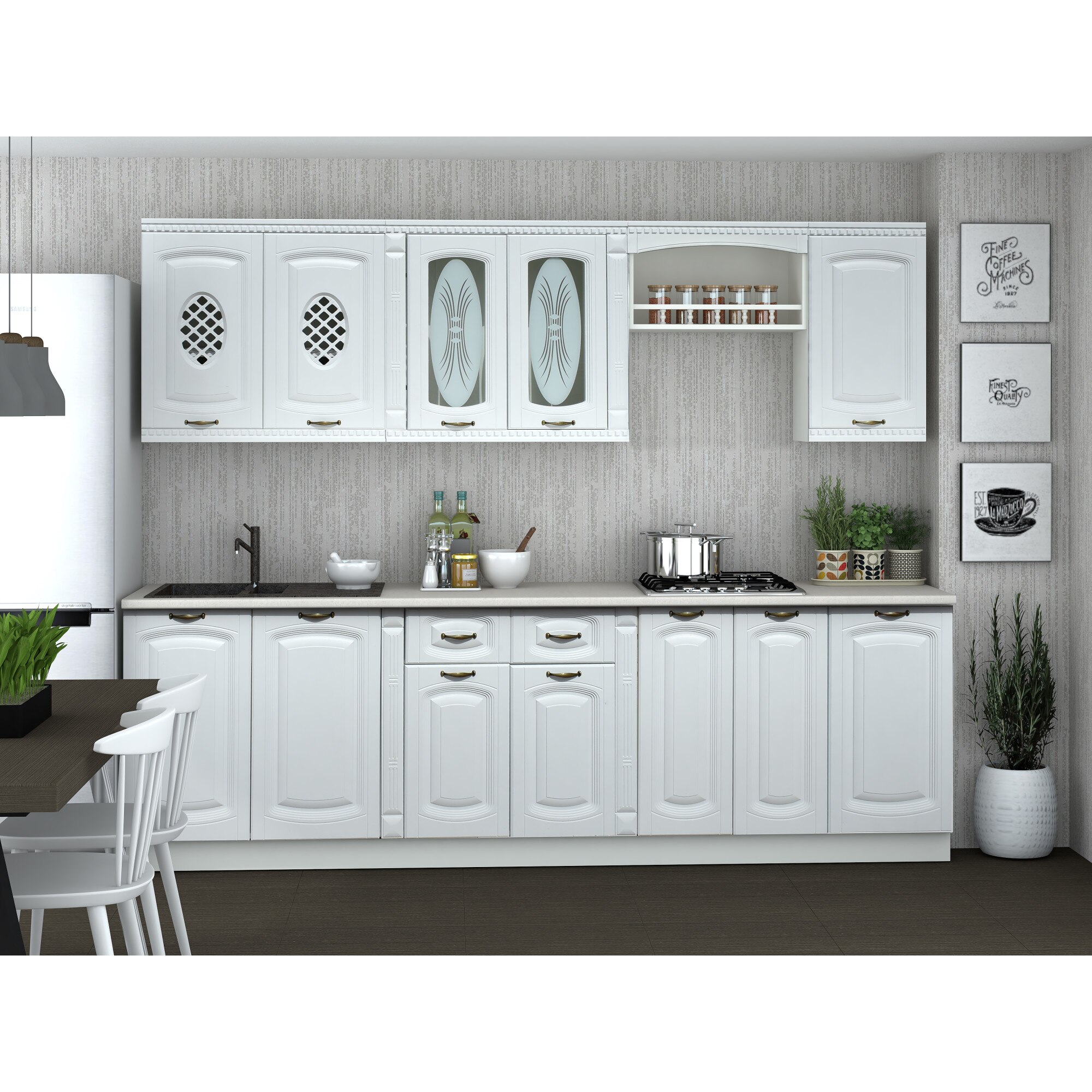 Set Bucatarie, KATIUSA 2.6 MDF, 260x60x200cm, Alb mat - eMAG.ro