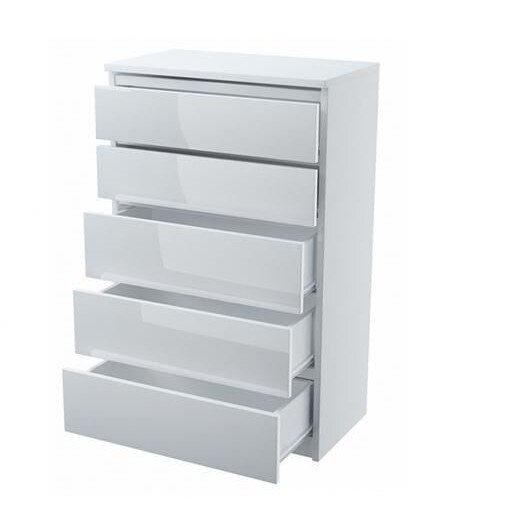 Comoda alba lucioasa cu 5 sertare, camera de zi 70x112x40 cm - eMAG.ro
