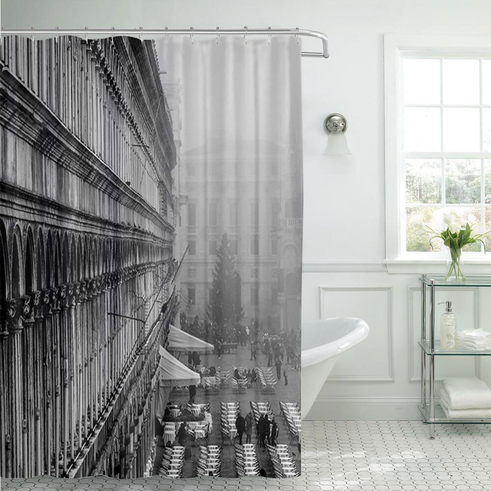 Perdea Dus Cada pentru Baie Art Factory, Piata unui oras alb-negru, 150 ...