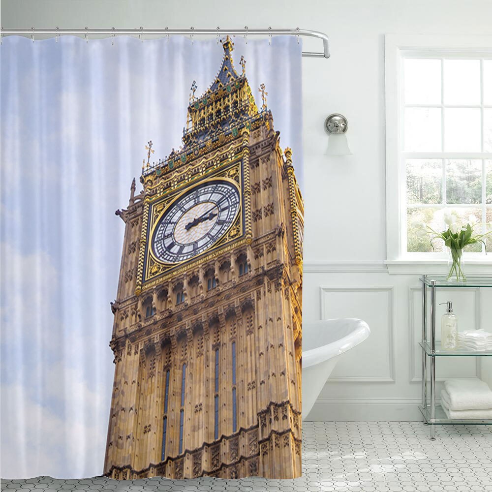 Perdea Dus Cada pentru Baie Art Factory, Ceas din Londra, 150 x 200 cm ...