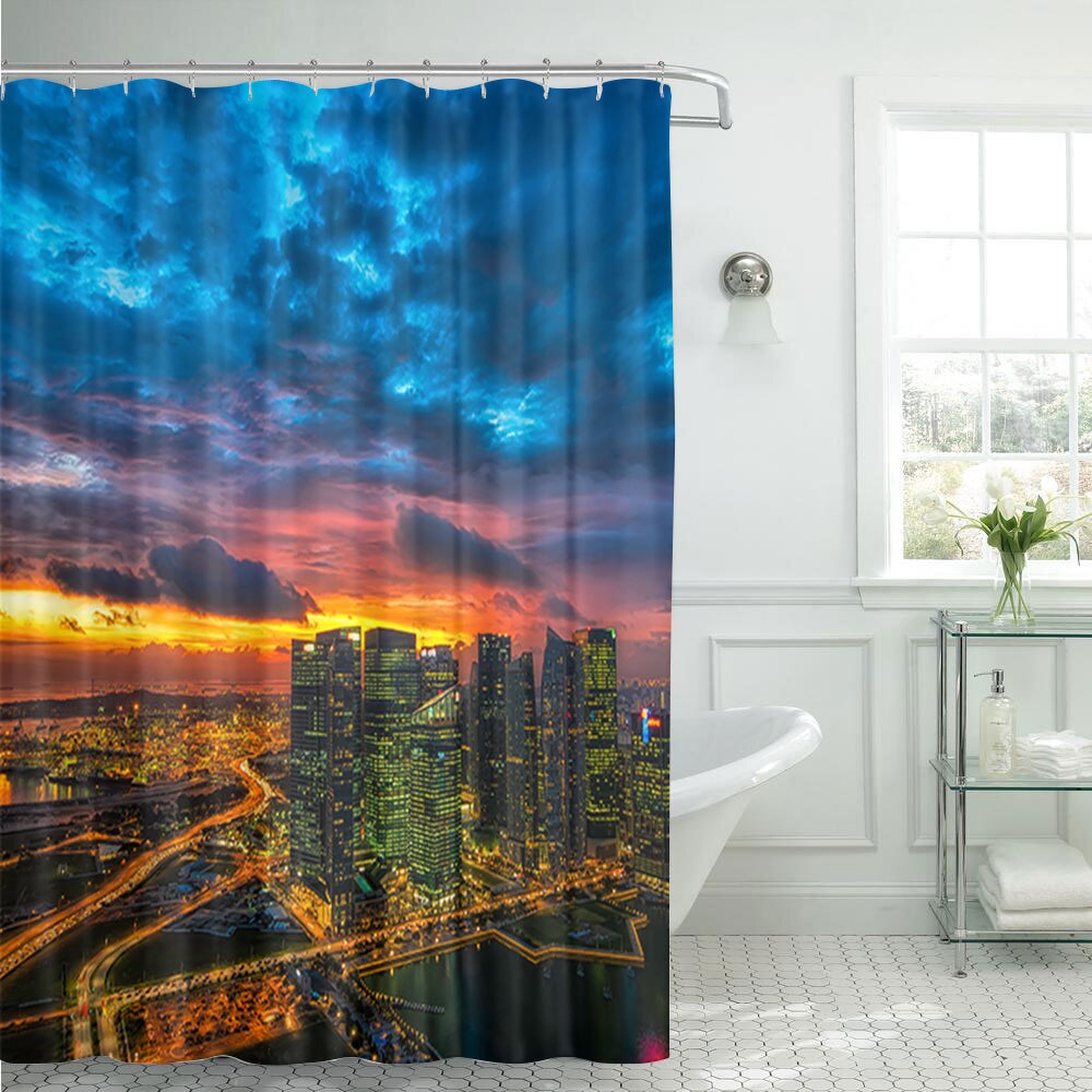 Perdea Dus Cada pentru Baie Art Factory, Apus peste orasul de langa ...