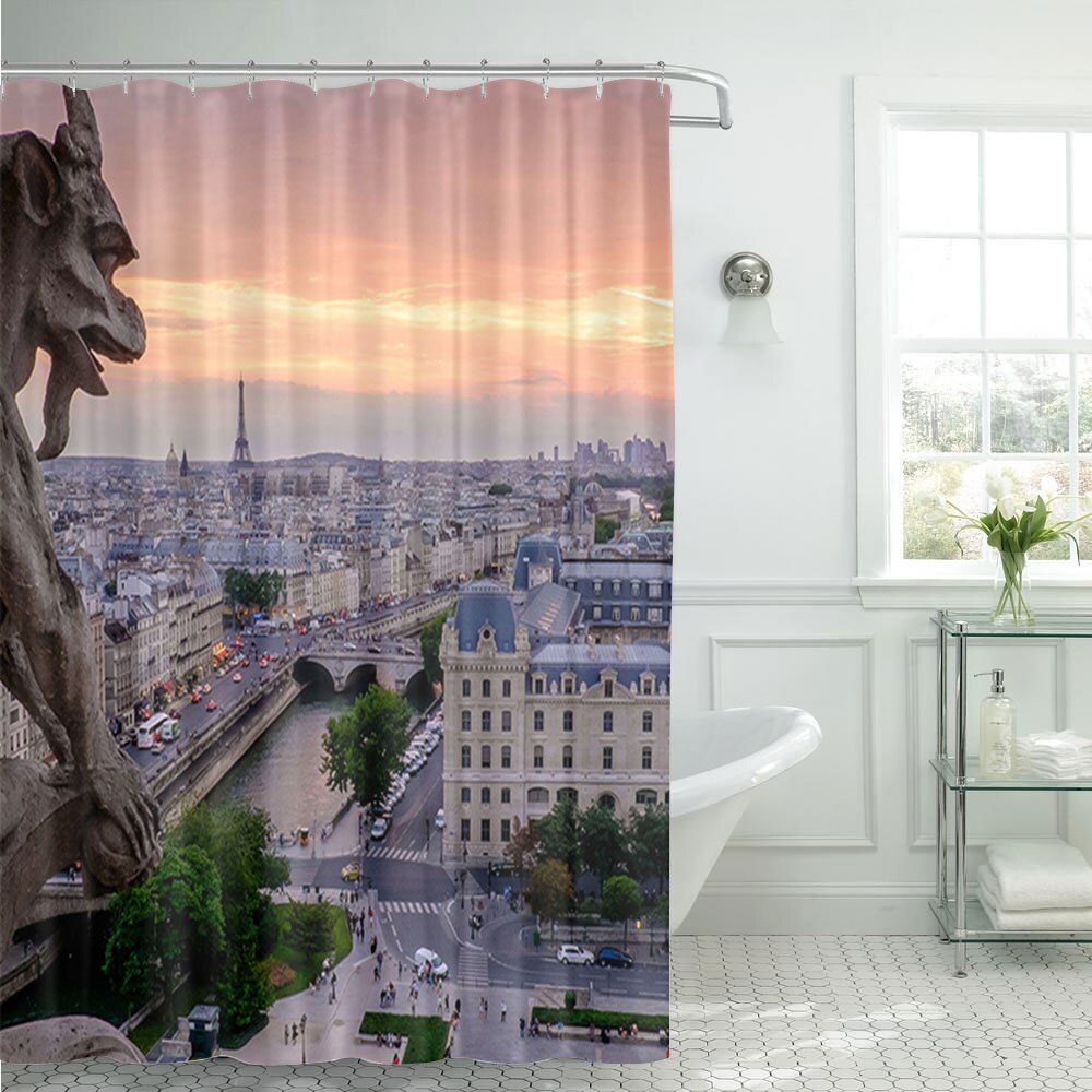 Perdea Dus Cada pentru Baie Art Factory, Rasare soarele in oras, 150 x ...