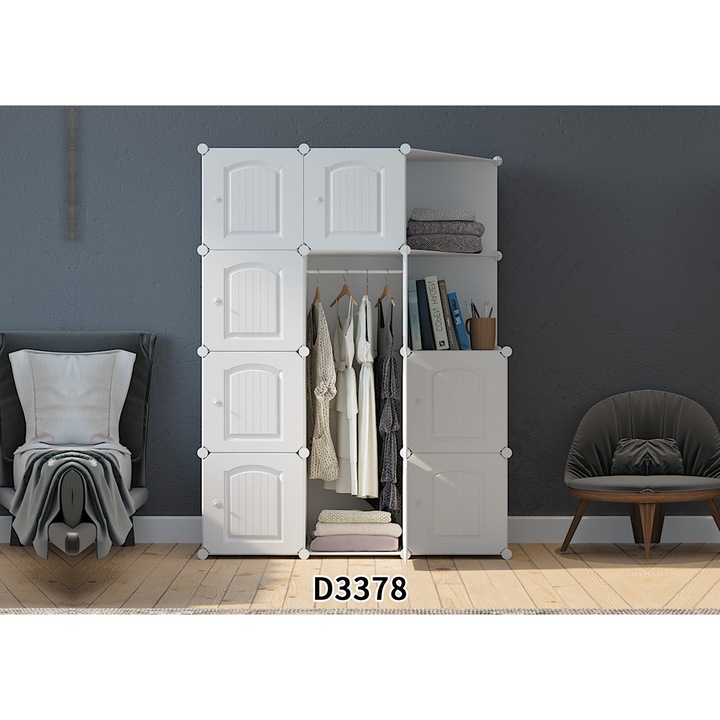 Dulap modular din plastic cu schelet metalic, D3378, culoare Alb, 147 x 110 x 37 cm - eMAG.ro