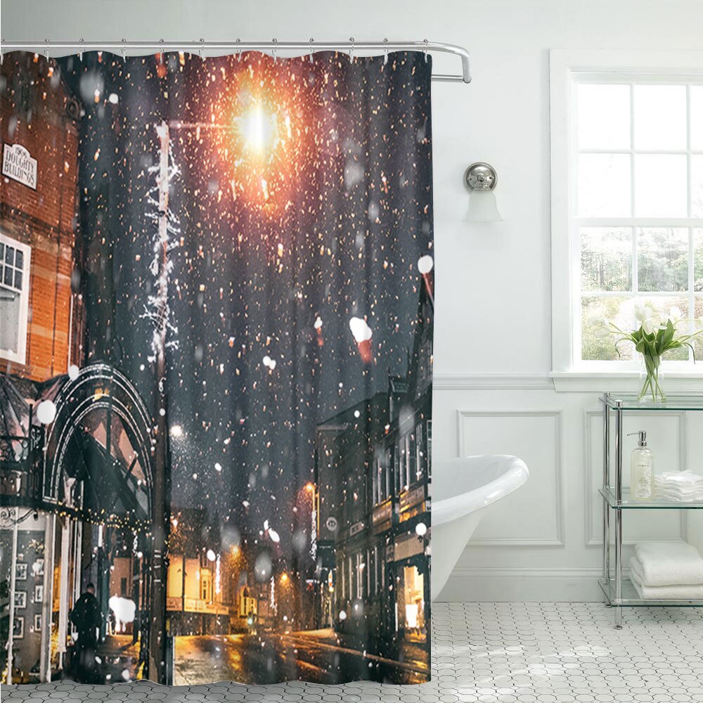 Perdea Dus Cada pentru Baie Art Factory, Ninsoare in oras, 150 x 200 cm ...