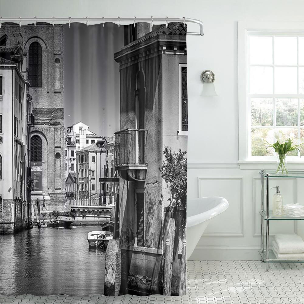 Perdea Dus Cada pentru Baie Art Factory, Cladiri pe malul apei, 150 x ...