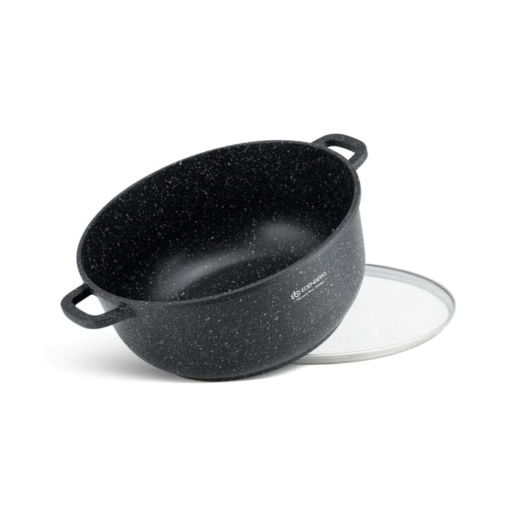 Oala de 26 cm cu acoperire tripla de marmura si capac din sticla ...