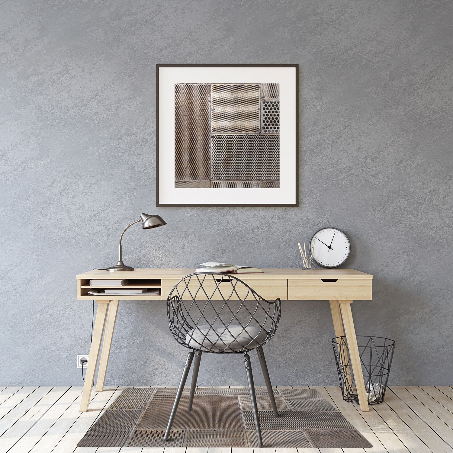 Covor PVC, Tulup, Vinil, Dreptunghi, Cub metalic, Gri, 120 cm x 90 cm ...