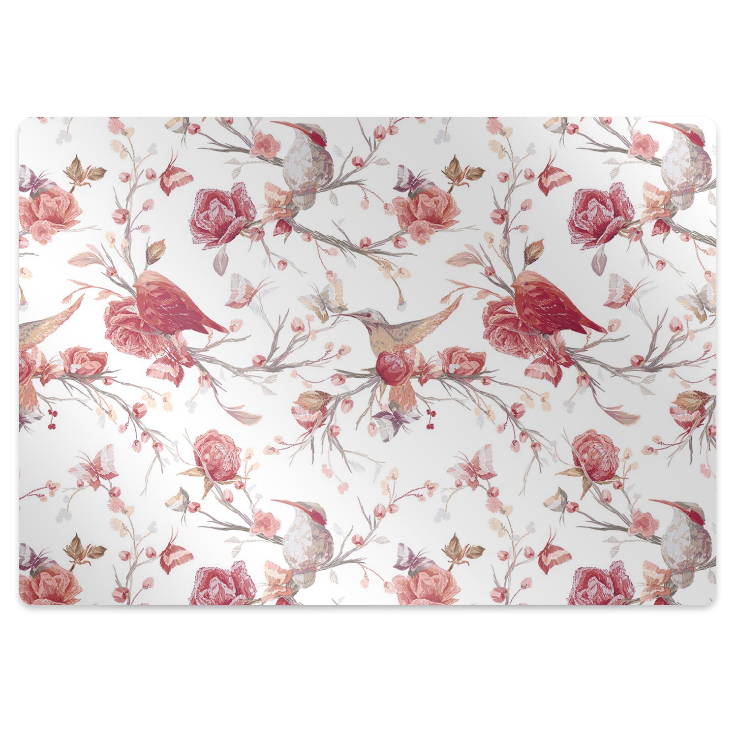 Covor PVC, Tulup, Vinil, Dreptunghi, Pasari rosii, Roz, 100 cm x 70 cm ...