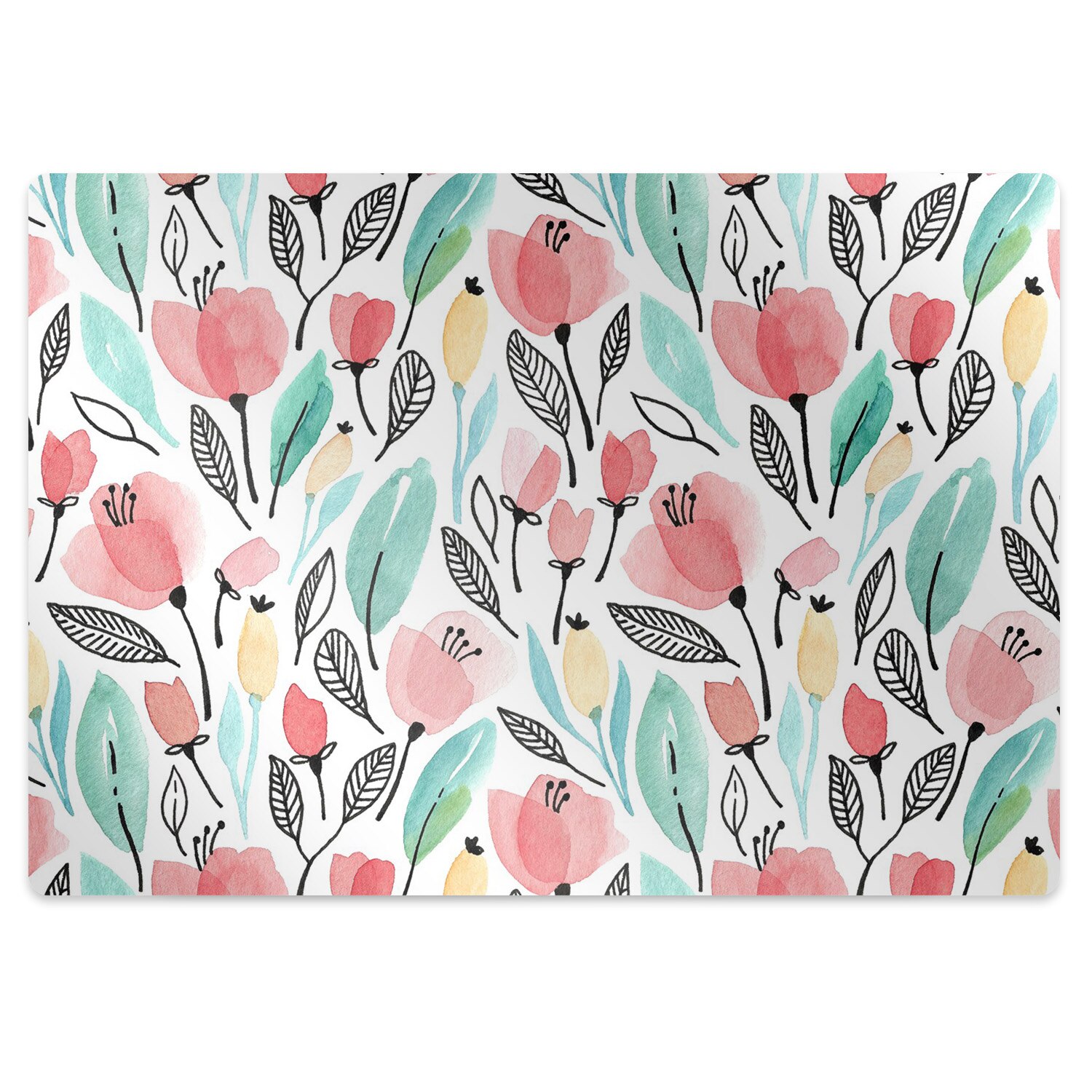 Covor PVC, Tulup, Vinil, Dreptunghi, Flori rosii, Roz, 100 cm x 70 cm ...