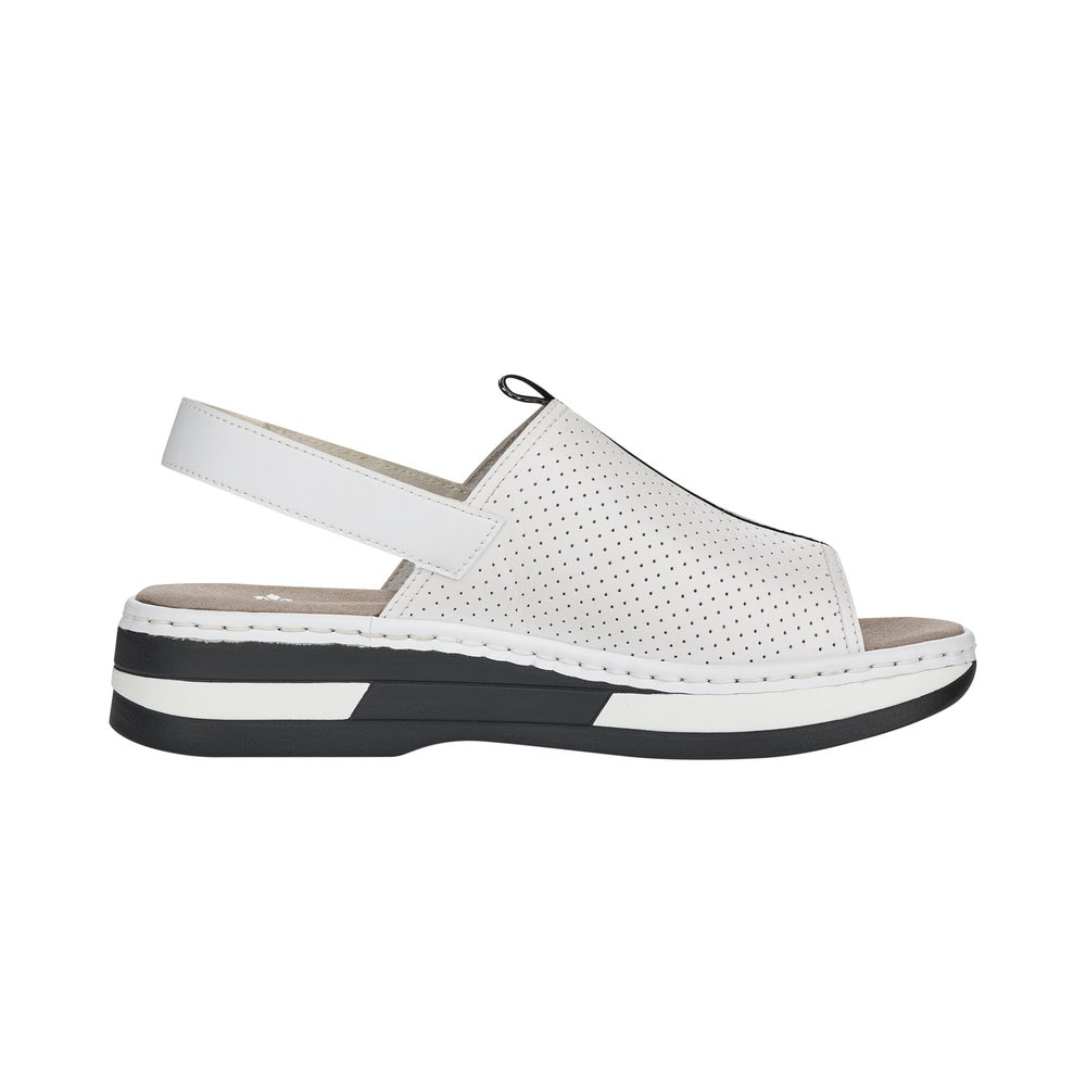 Sandale dama, Rieker, piele naturala, model cu logo, Alb cu Negru, 36 ...