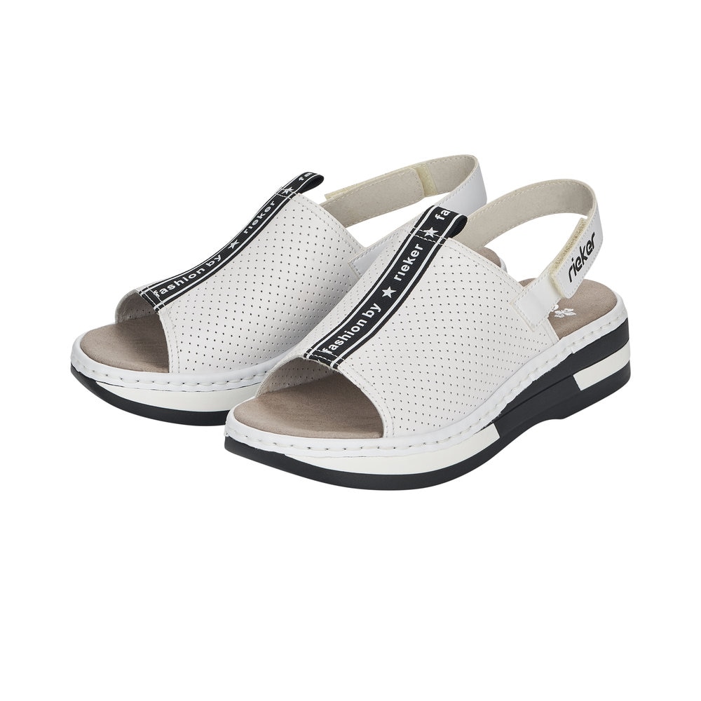Sandale dama, Rieker, piele naturala, model cu logo, Alb cu Negru, 36 ...