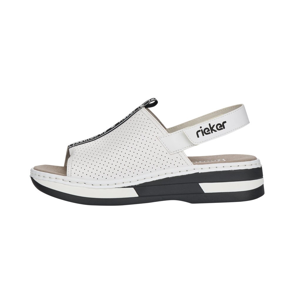 Sandale dama, Rieker, piele naturala, model cu logo, Alb cu Negru, 36 ...