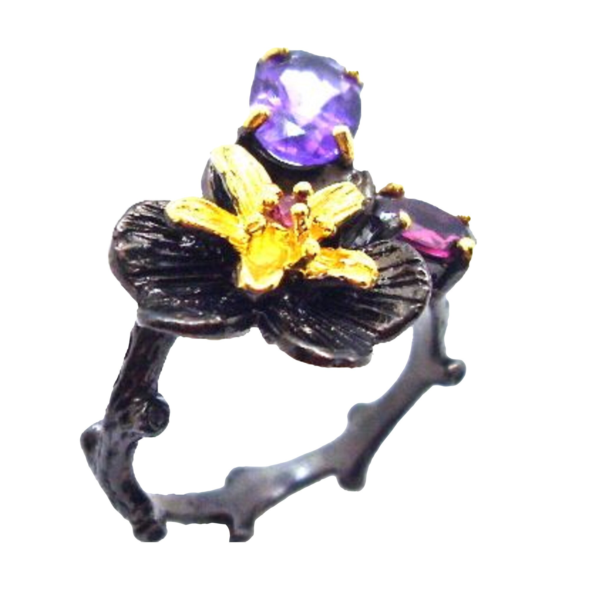 Inel bijuterie din argint 925 cu ametist si rodolit handmade - eMAG.ro