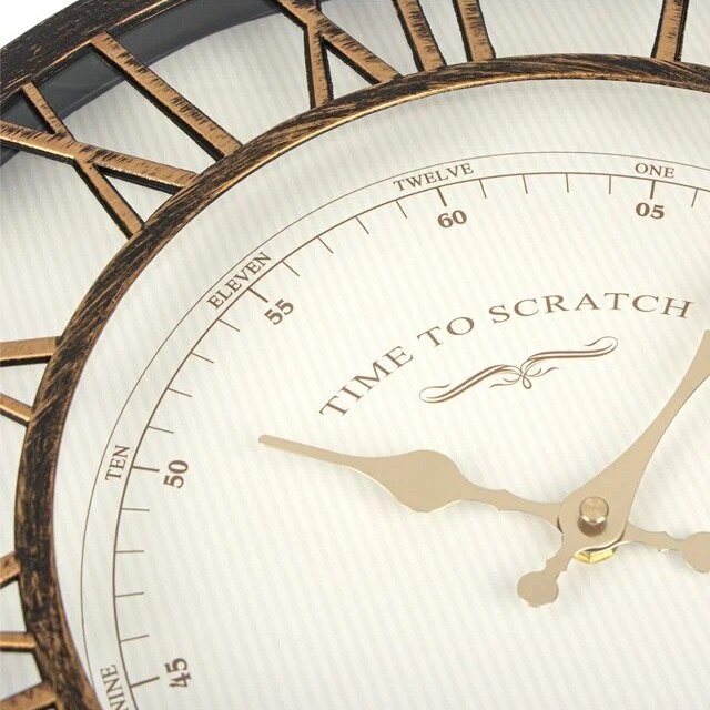 Ceas decorativ de perete cu numere romane si text, model Vintage, Negru ...