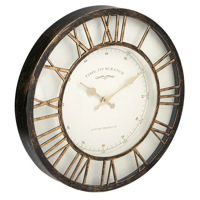 Ceas decorativ de perete cu numere romane si text, model Vintage, Negru ...