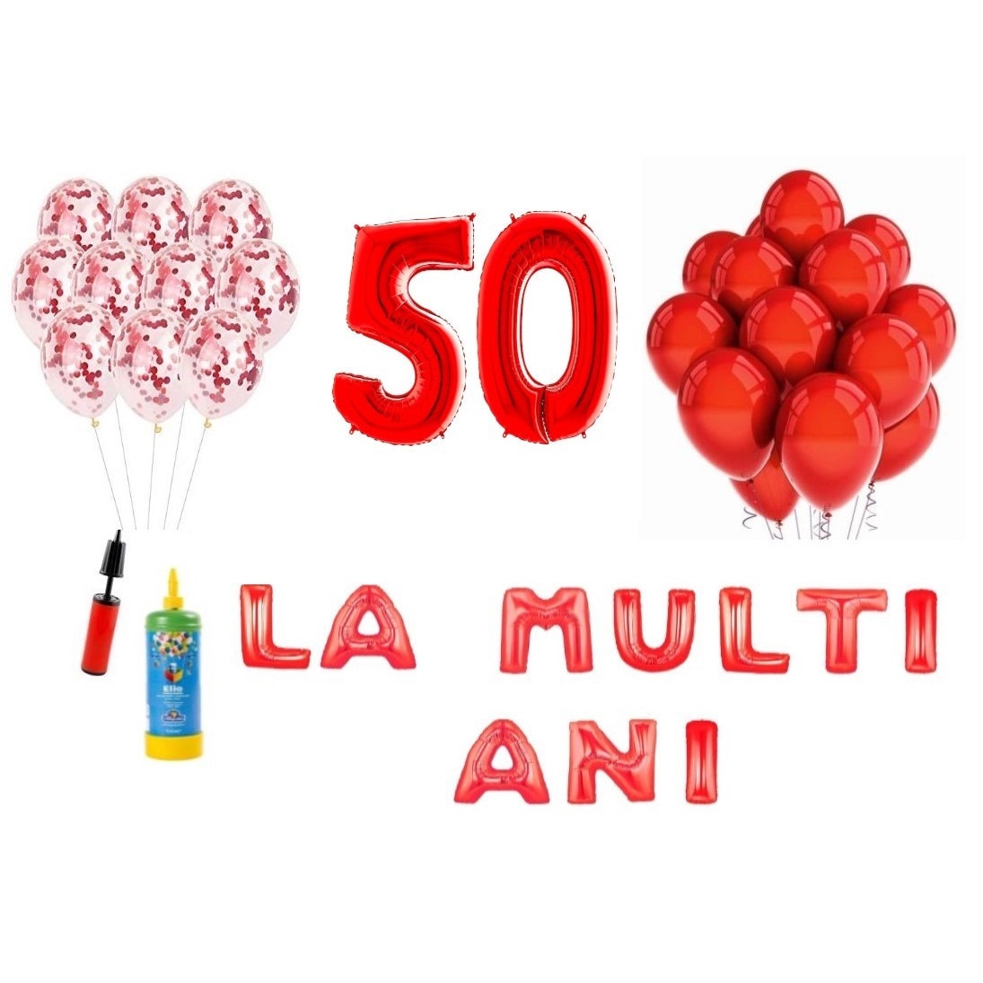 Set 34 baloane, La Multi Ani aniversare 50 ani, cifre folie 100 cm ...