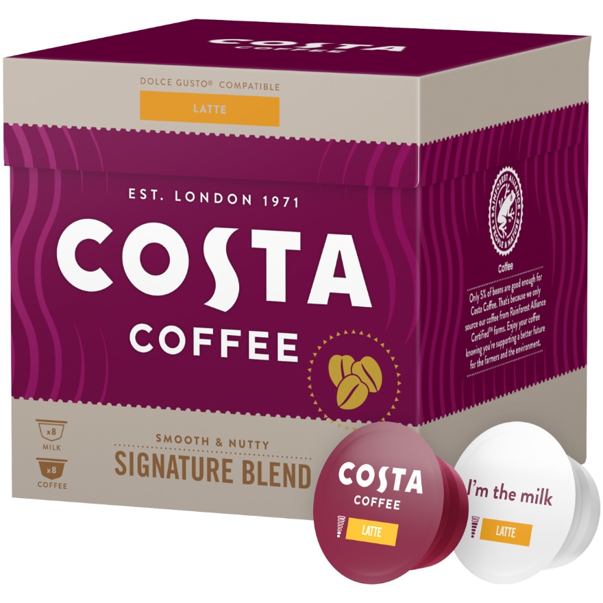 Капсули Costa Signature Blend Latte, Съвместими с Dolce Gusto, 16 ...