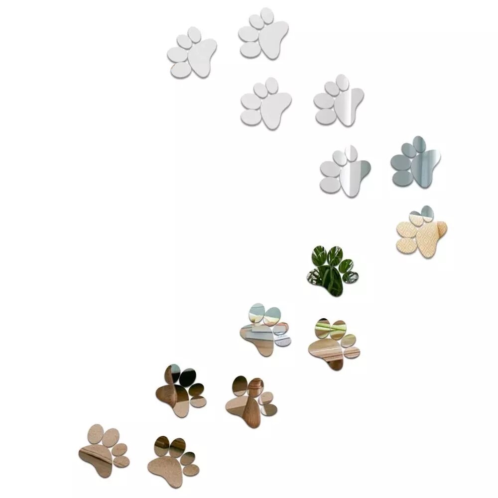 Set 7 Labute de catel din oglinda acrilica, 54x79 cm, culoare argintiu ...