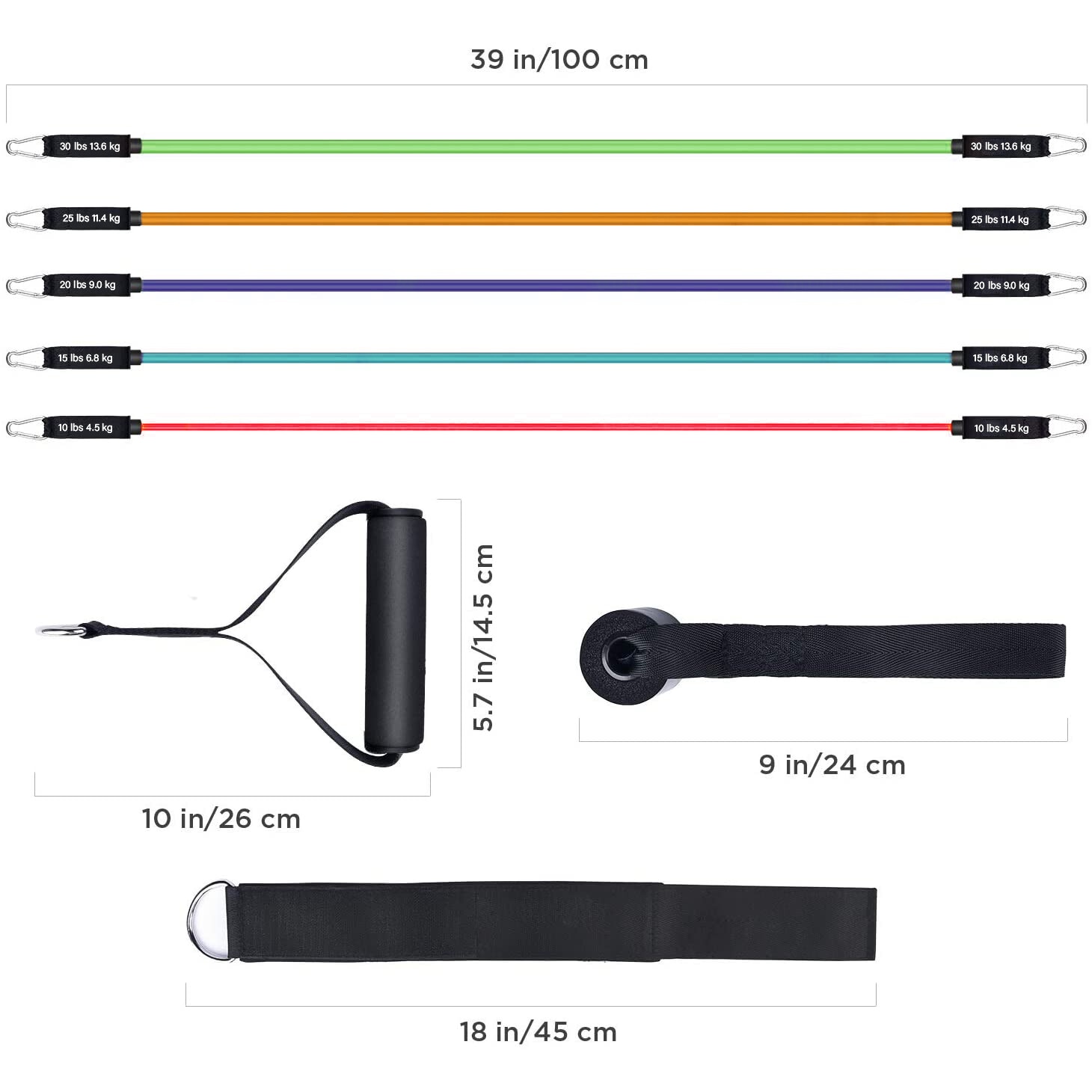 Set antrenament extensor cu 11 accesorii, GO4FIT, 5 benzi tubulare ...