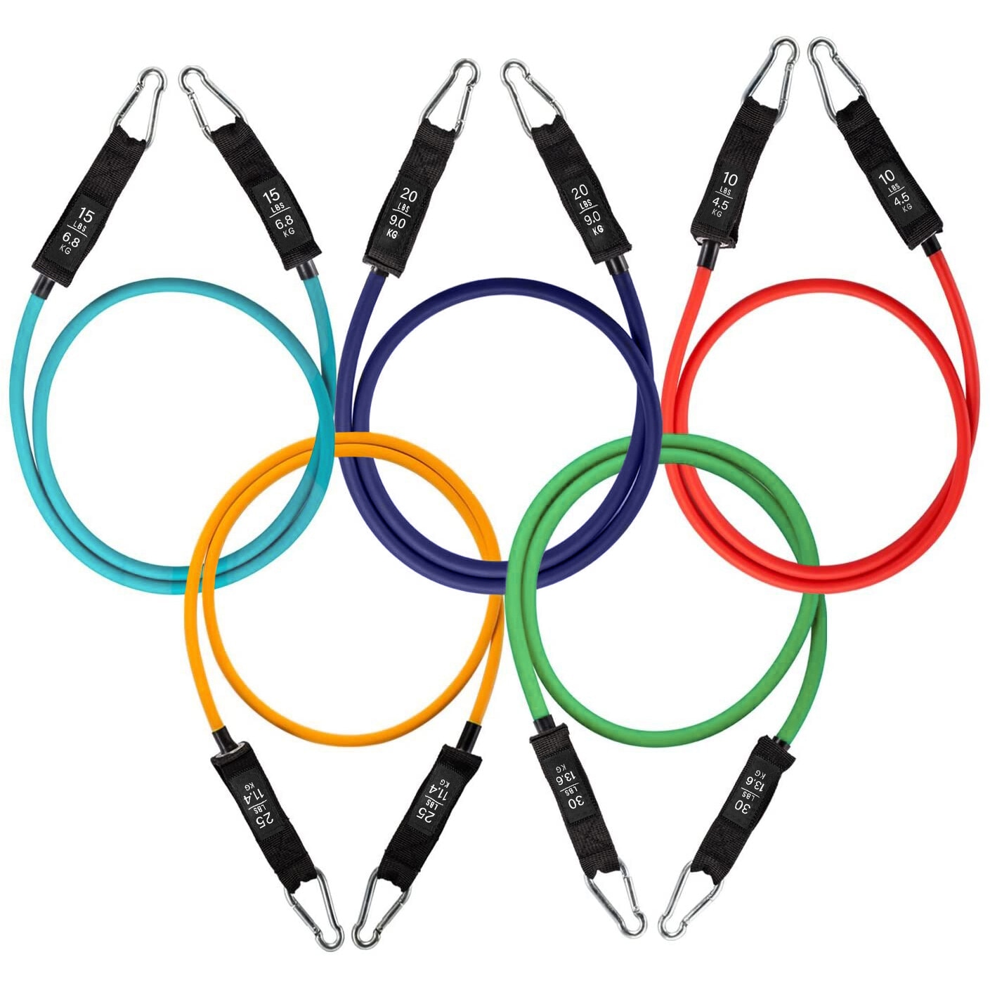 Set antrenament extensor cu 11 accesorii, GO4FIT, 5 benzi tubulare ...