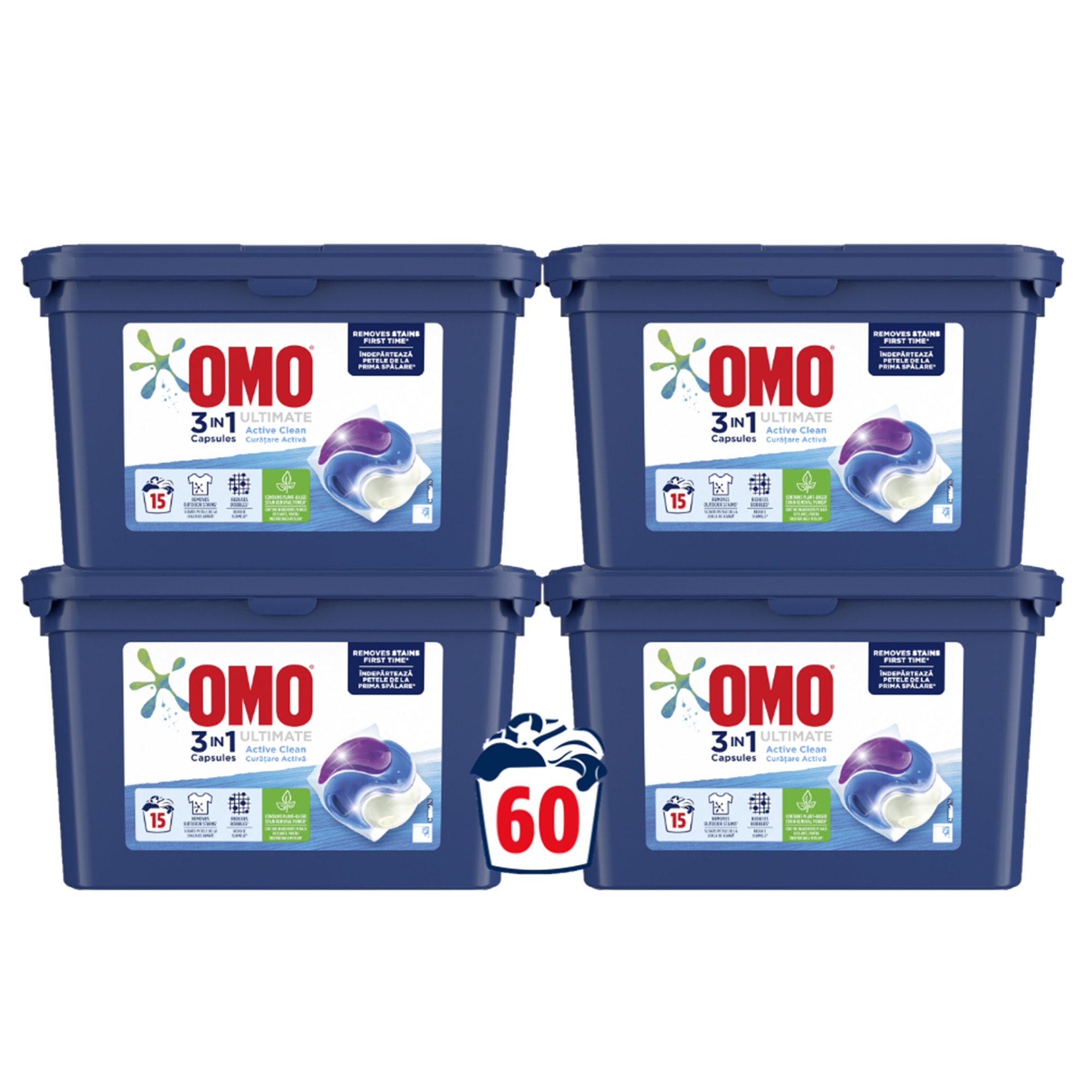 Detergent capsule Omo Ultimate Trio Caps Active Clean, 4x15 buc, 60 ...