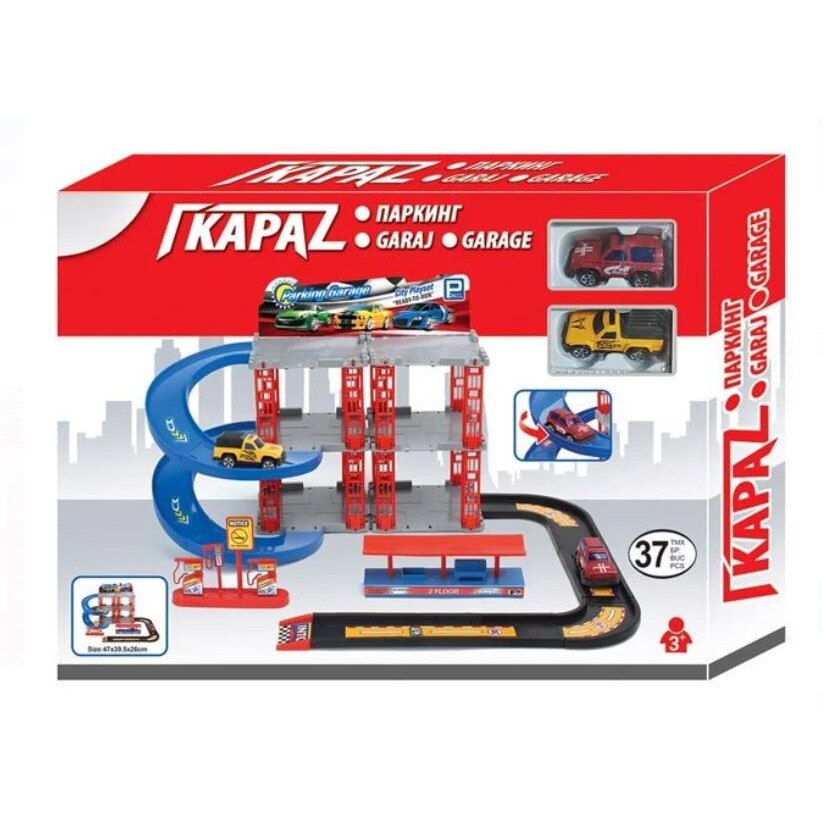 Garaj circular pe doua nivele cu doua masini metalice si locuri de ...